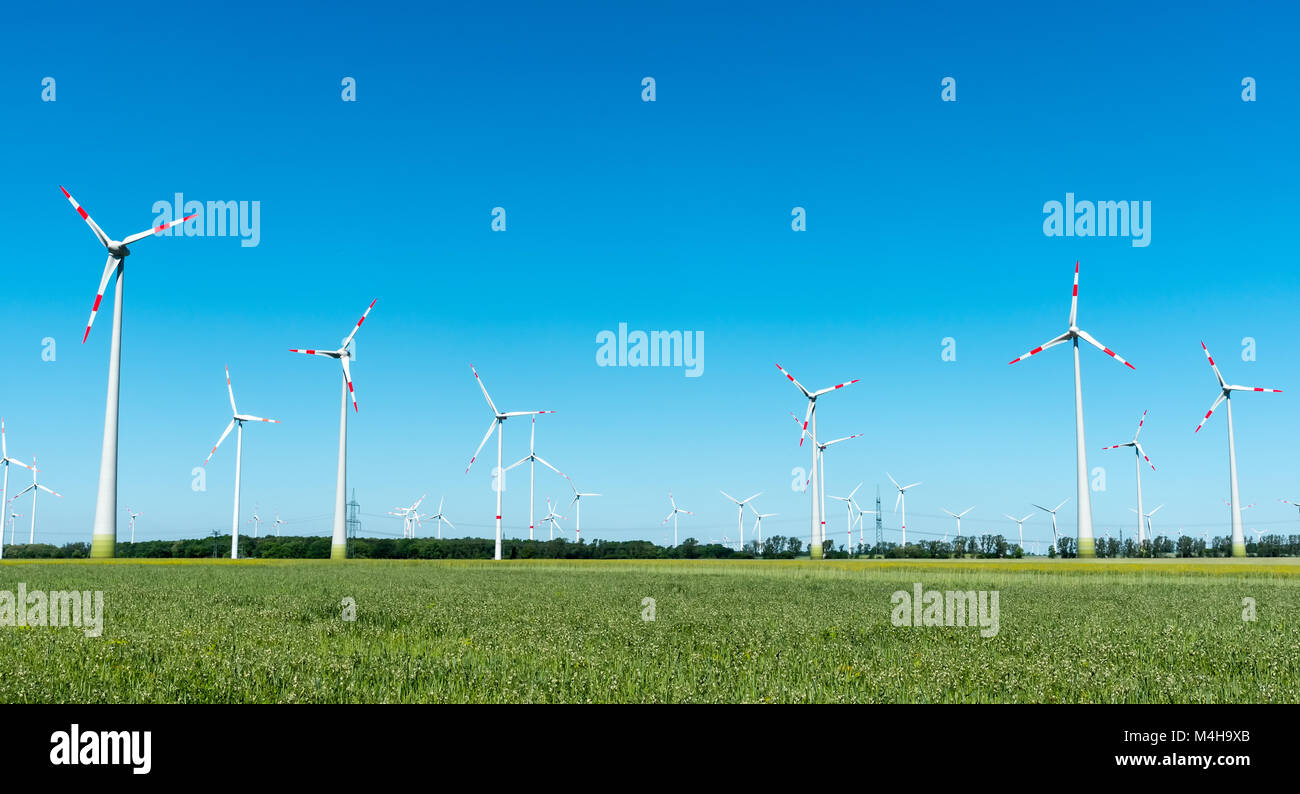 Wind power plant with many windmills seen in Germany Stock Photo - Alamy