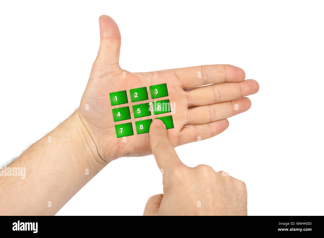 Hand with virtual phone buttons Stock Photo - Alamy
