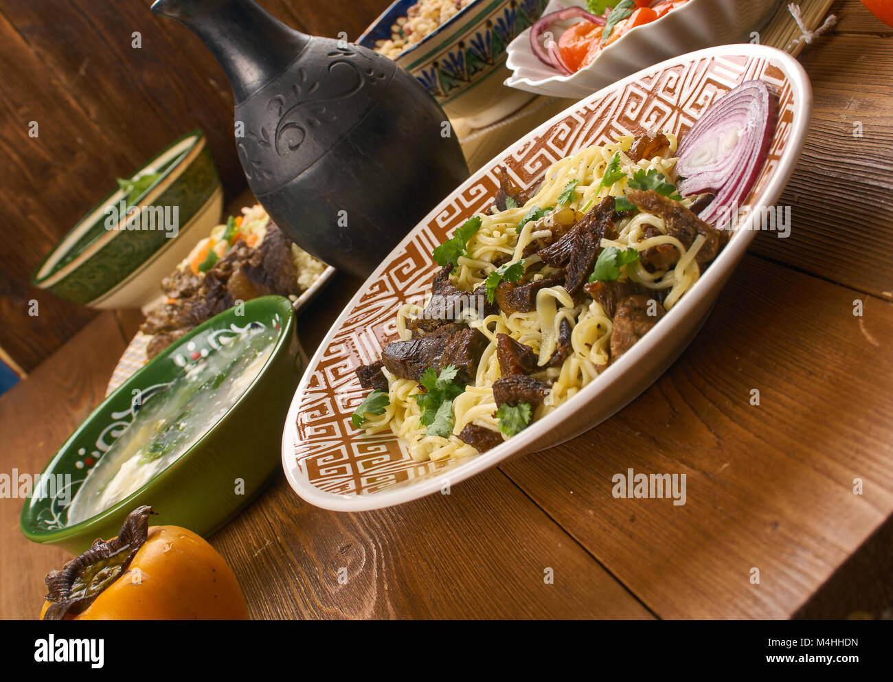 Tajik cuisine, Traditional assorted Tajik dishes, Top view Stock Photo ...