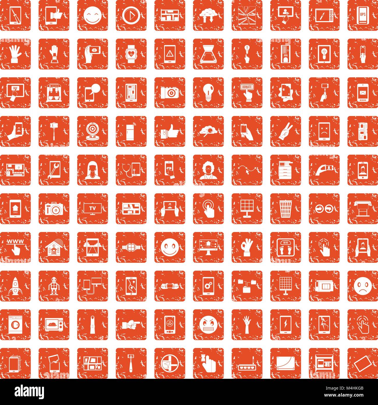 100 touch screen icons set grunge orange Stock Vector Image & Art - Alamy