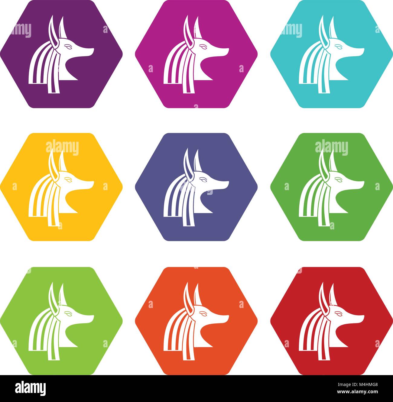 Ancient egyptian god Anubis icon set color hexahedron Stock Vector ...