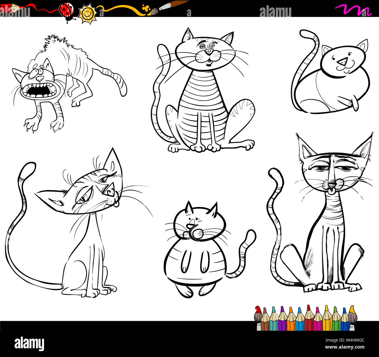cartoon cat characters coloring book Stock Photo - Alamy