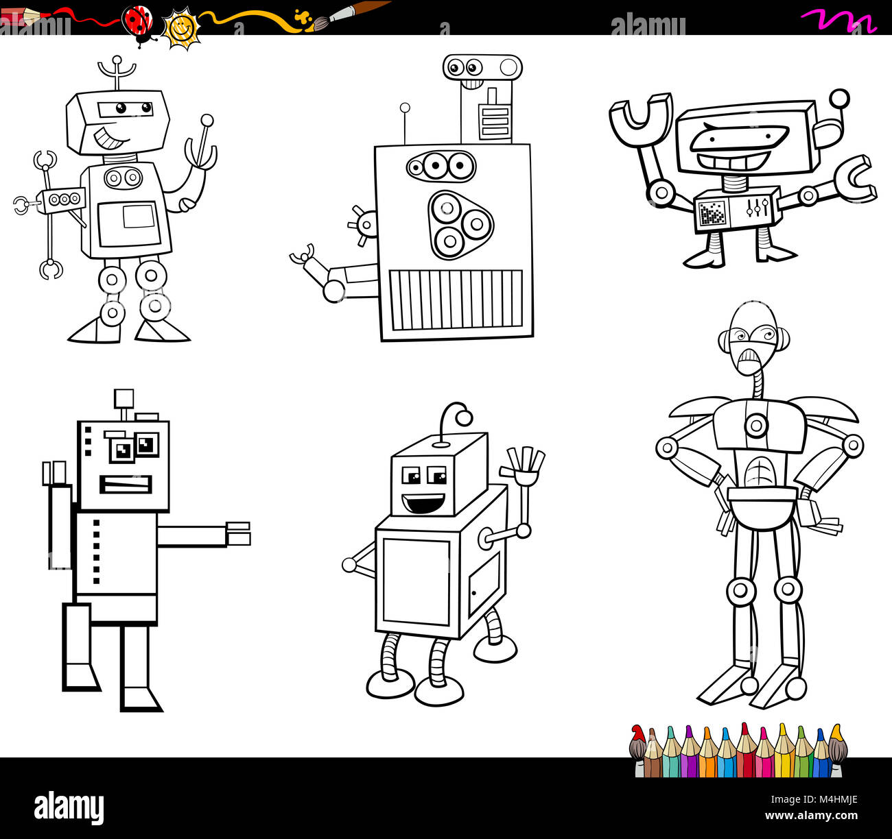 robot characters coloring book Stock Photo - Alamy