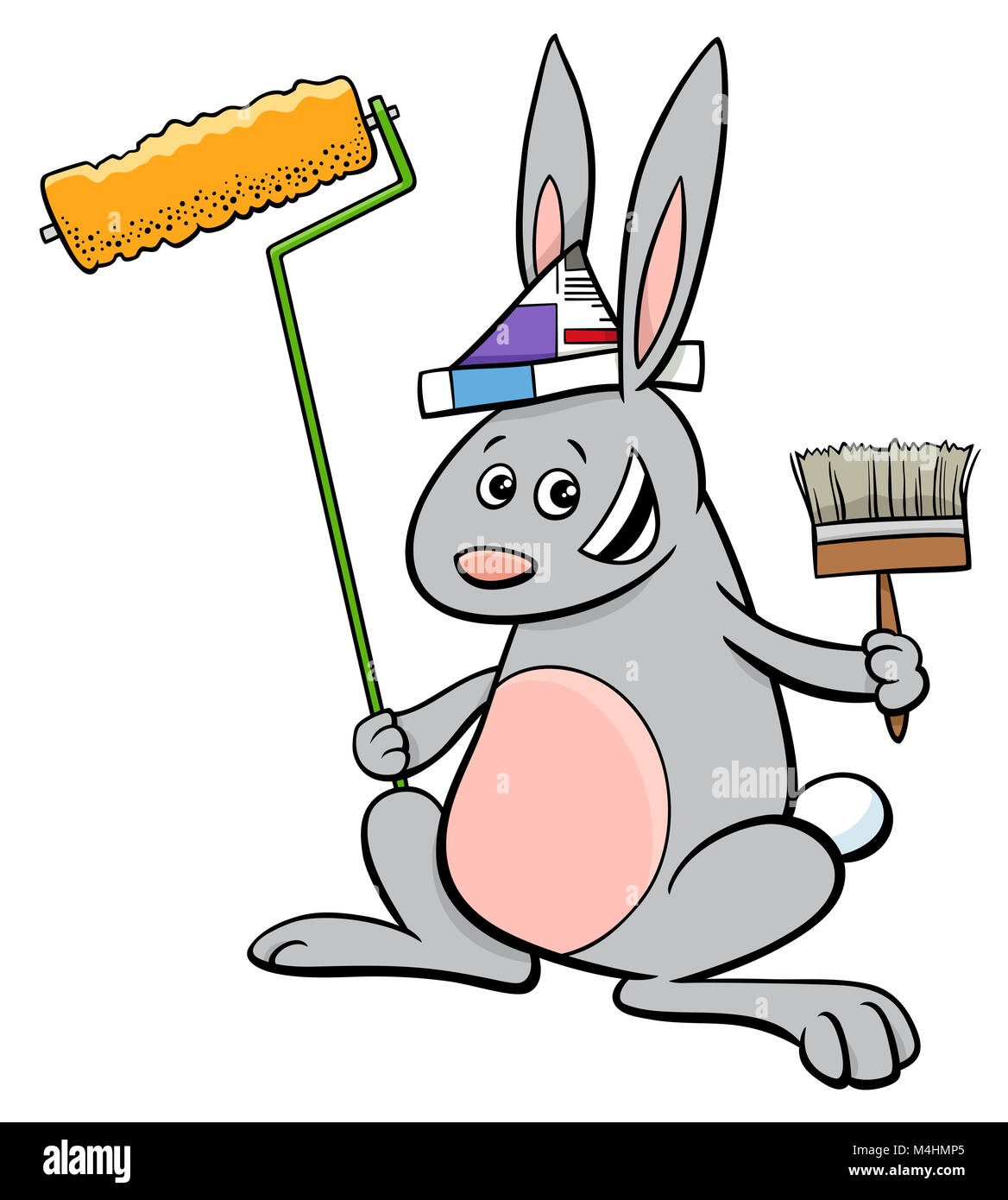rabbit painter cartoon character Stock Photo - Alamy