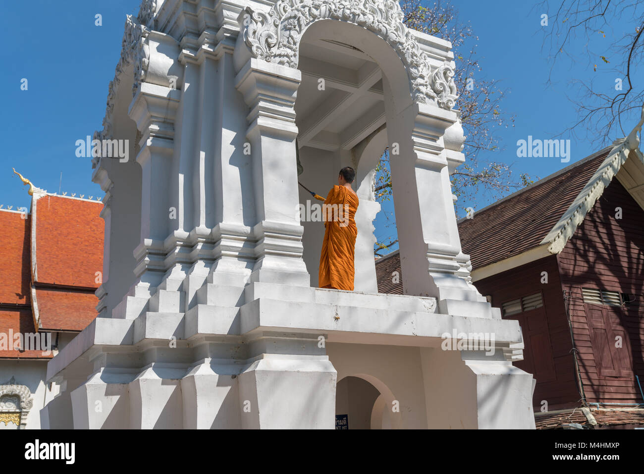 CHIANG MAI THAILAND - JANUARY 29 2018; Back of Buddhist Monk in orange ...