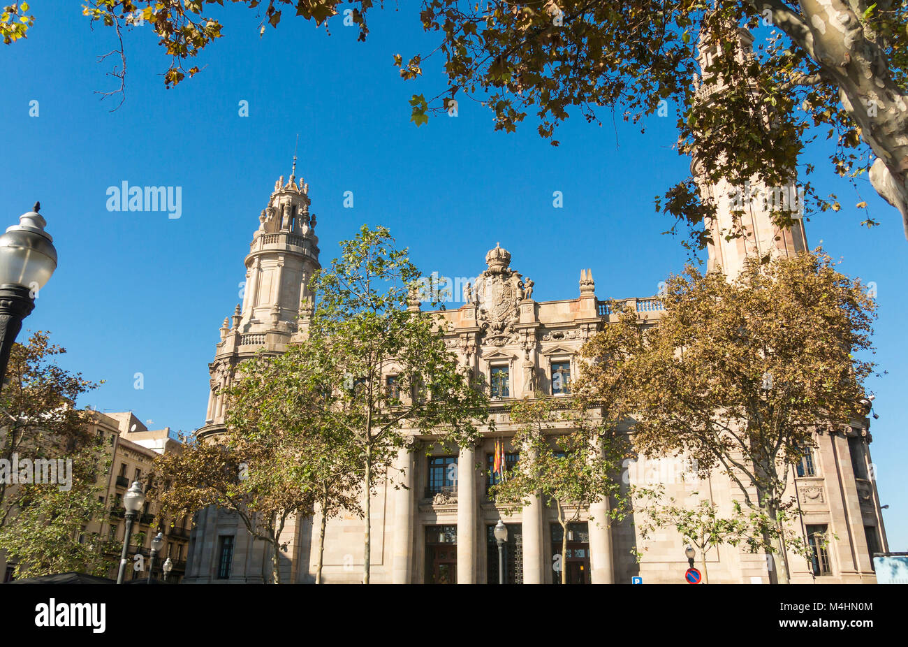 Barcelona, city center: Central Post Office building. Spain. The ...