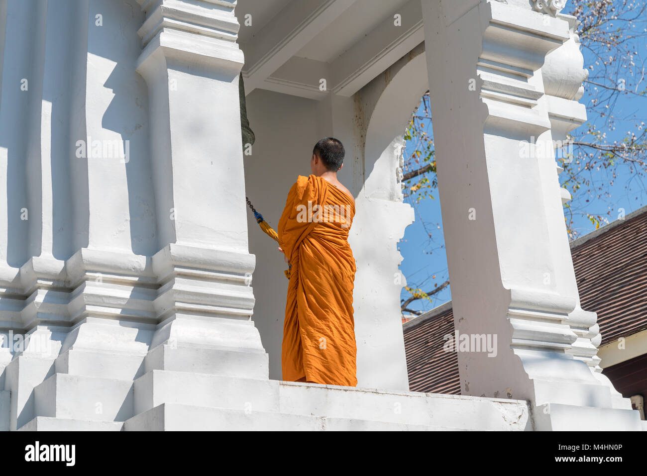CHIANG MAI THAILAND - JANUARY 29 2018; Buddhist Monk in orange robes ...