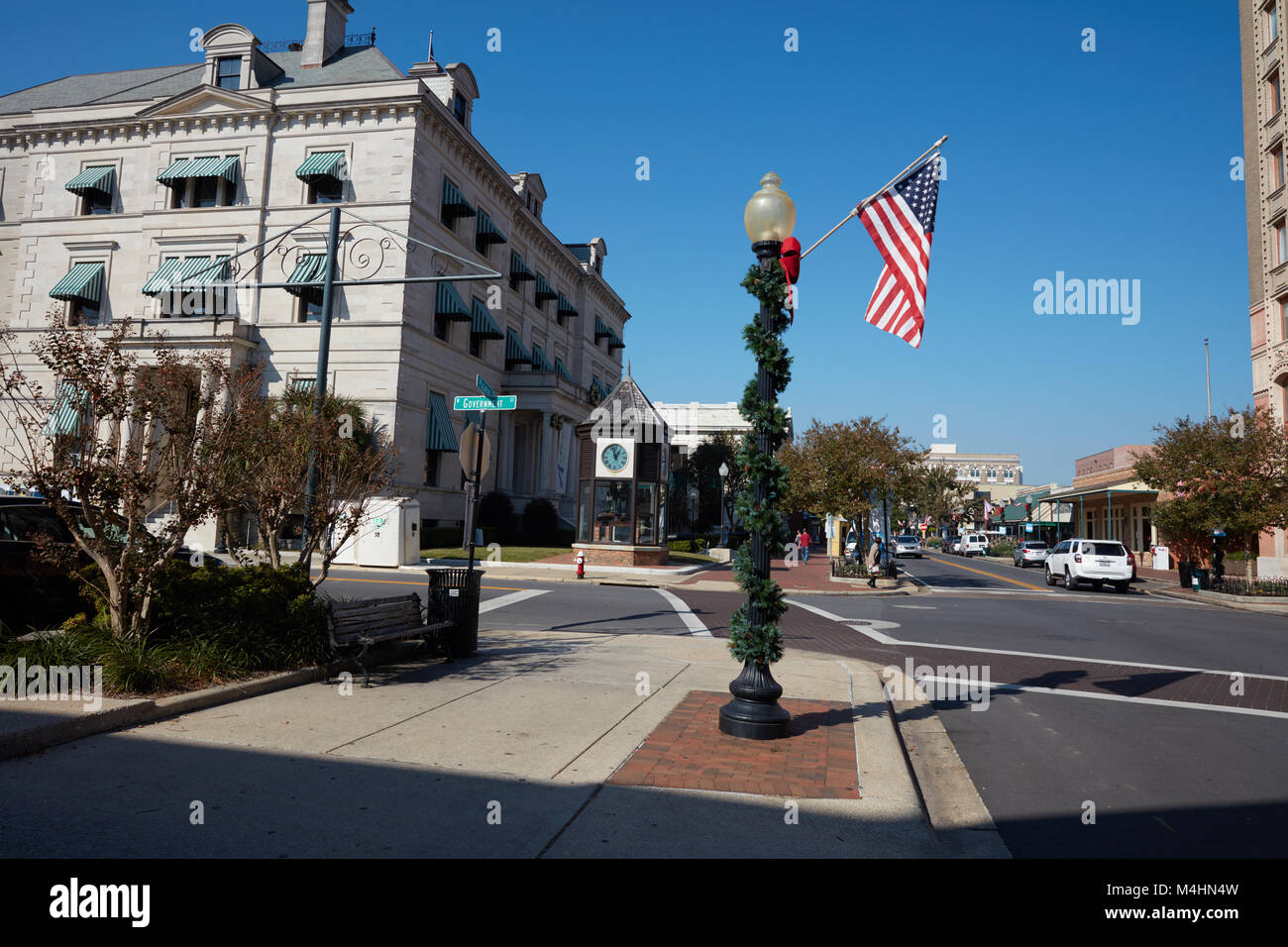 Downtown Pensacola With Lamp Post Decorated For Christmas Florida downtown-pensacola-with-lamp-post-decorated-for-christmas-florida