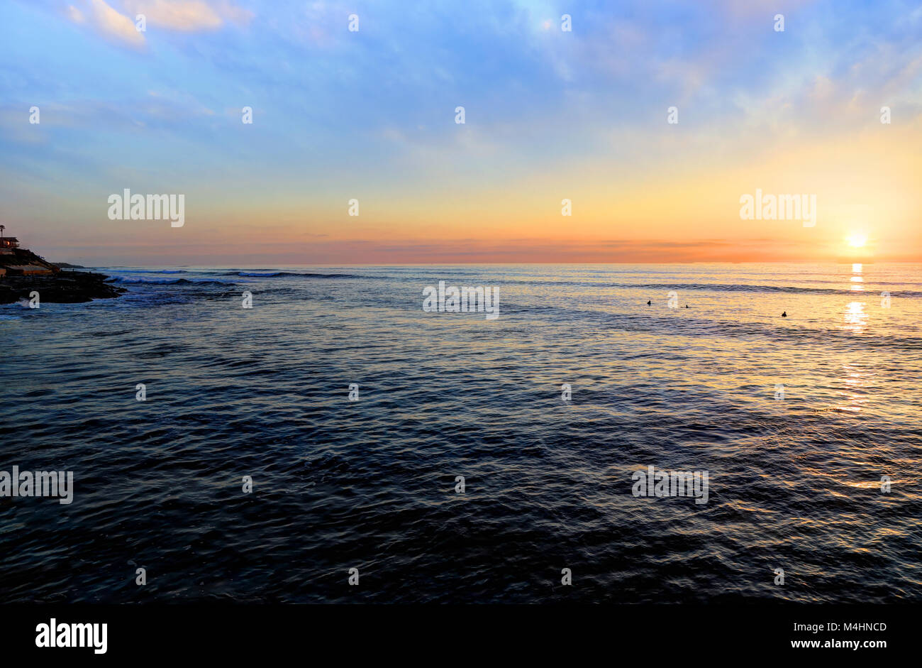 The sunset over the Ocean Beach Pier near San Diego, California Stock ...