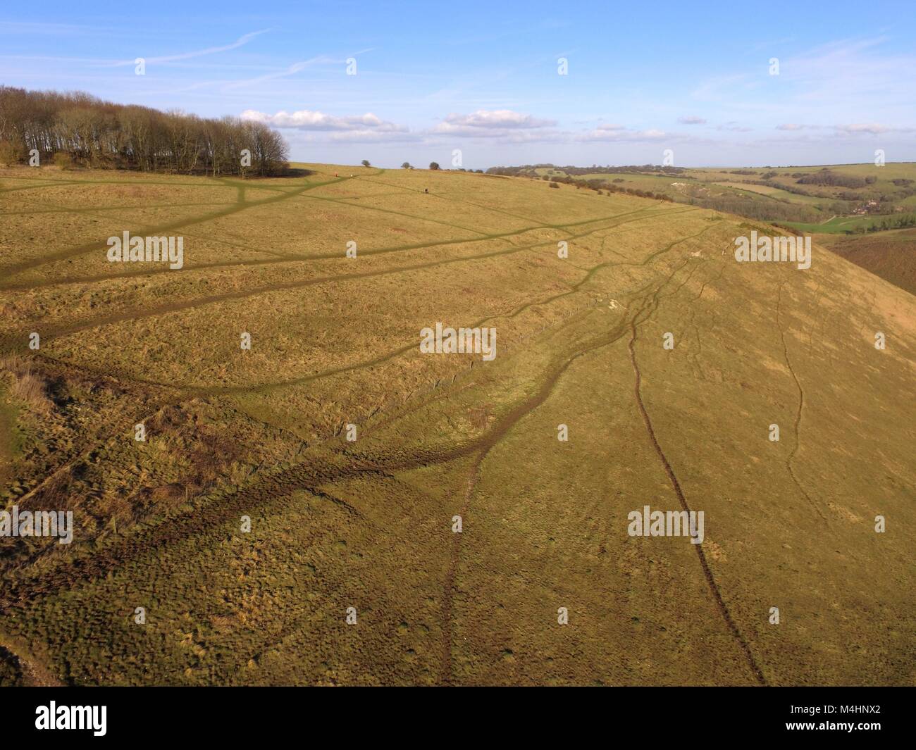 Aerial view of the Sussex countryside along the South Downs Way Stock ...