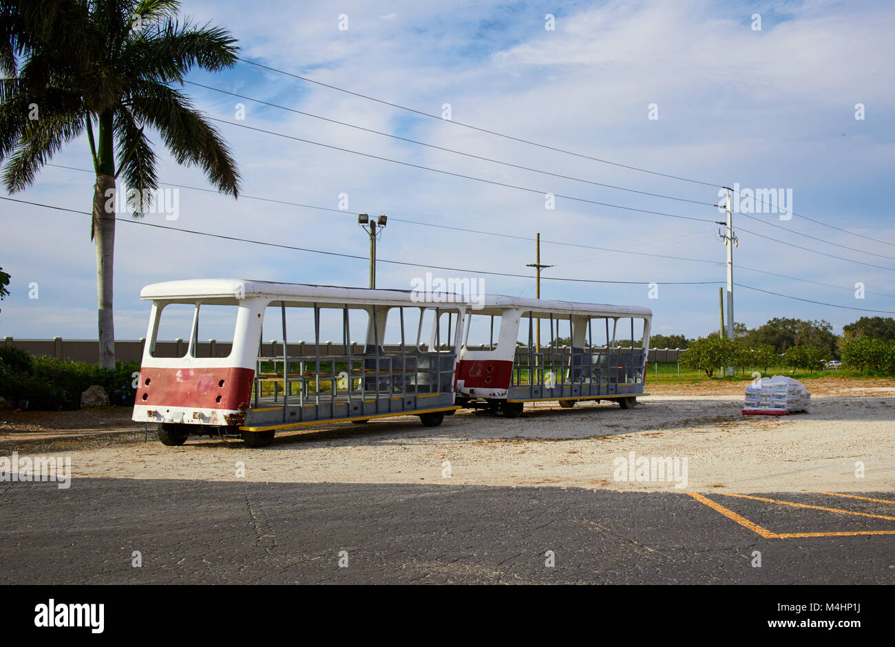Tram cars at Mixon Fruit Farm, Bradenton, Florida Stock Photo - Alamy