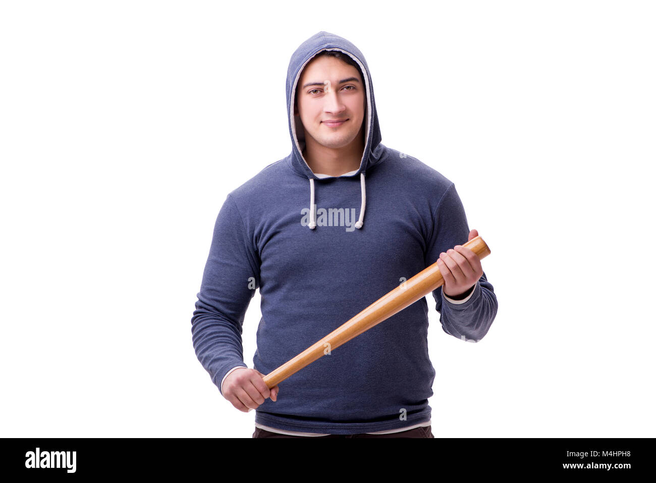 Young man hooligan with baseball bat isolated on white Stock Photo - Alamy