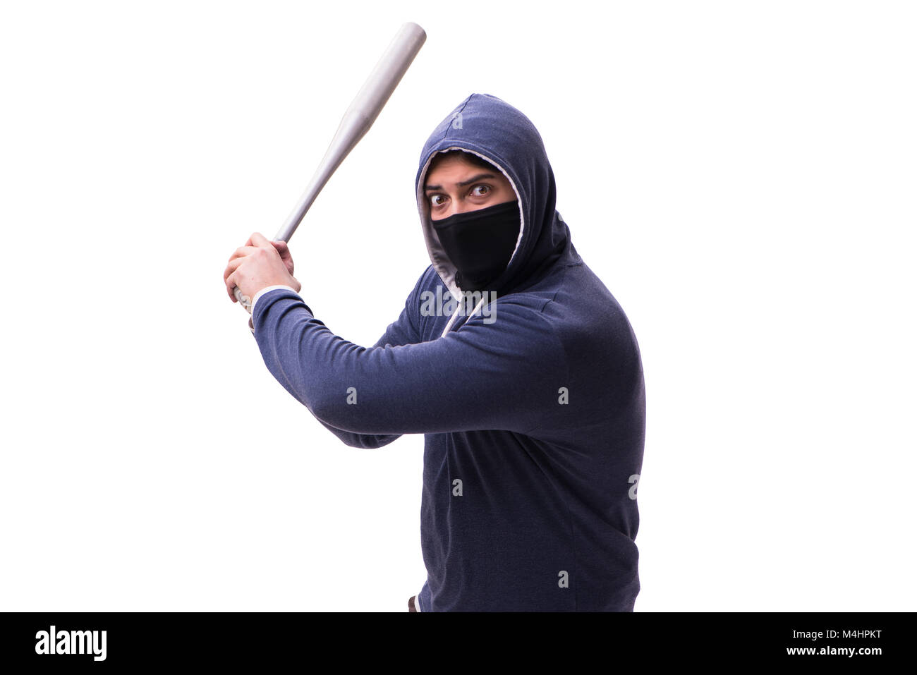 Young man hooligan with baseball bat isolated on white Stock Photo - Alamy