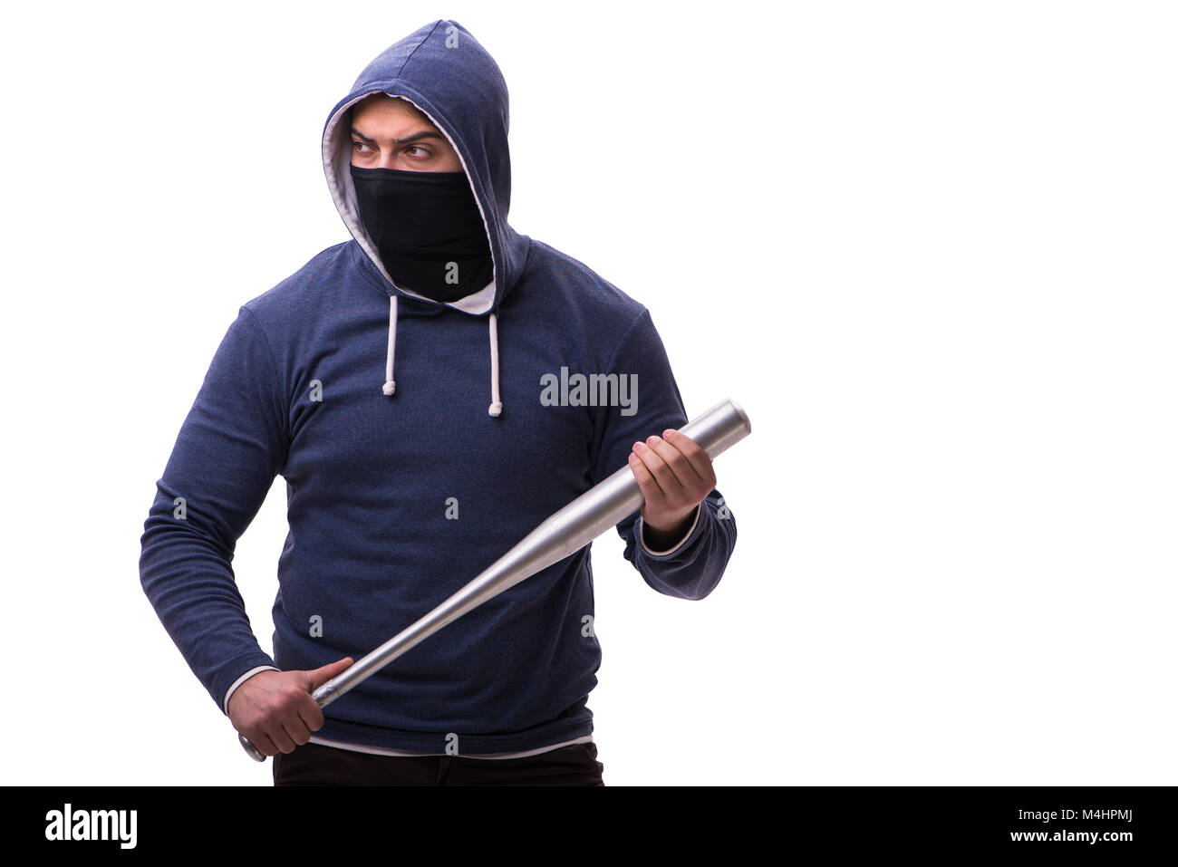 Young man hooligan with baseball bat isolated on white Stock Photo - Alamy