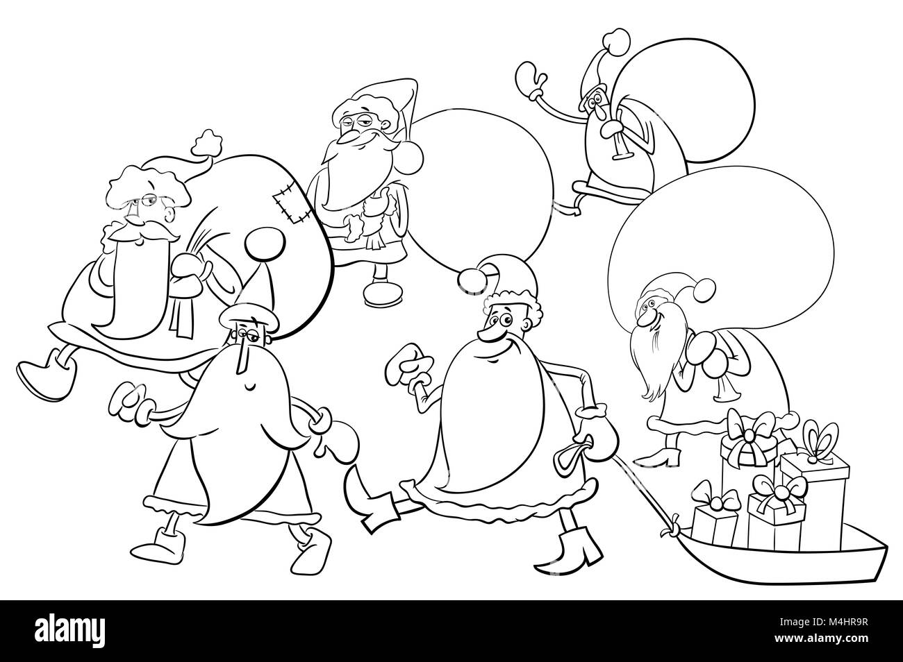 santa claus group coloring page Stock Photo - Alamy