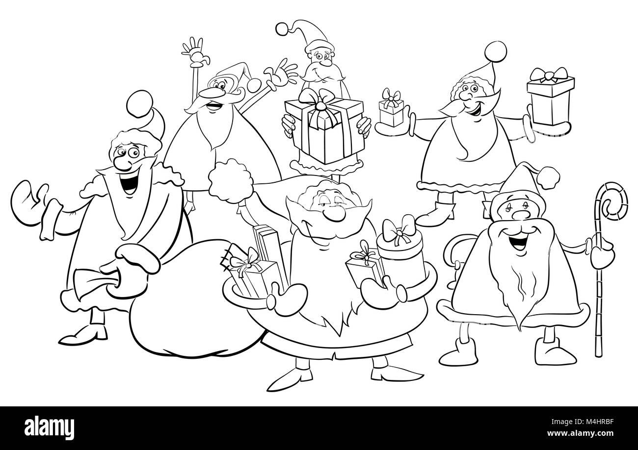 santa group coloring page Stock Photo - Alamy