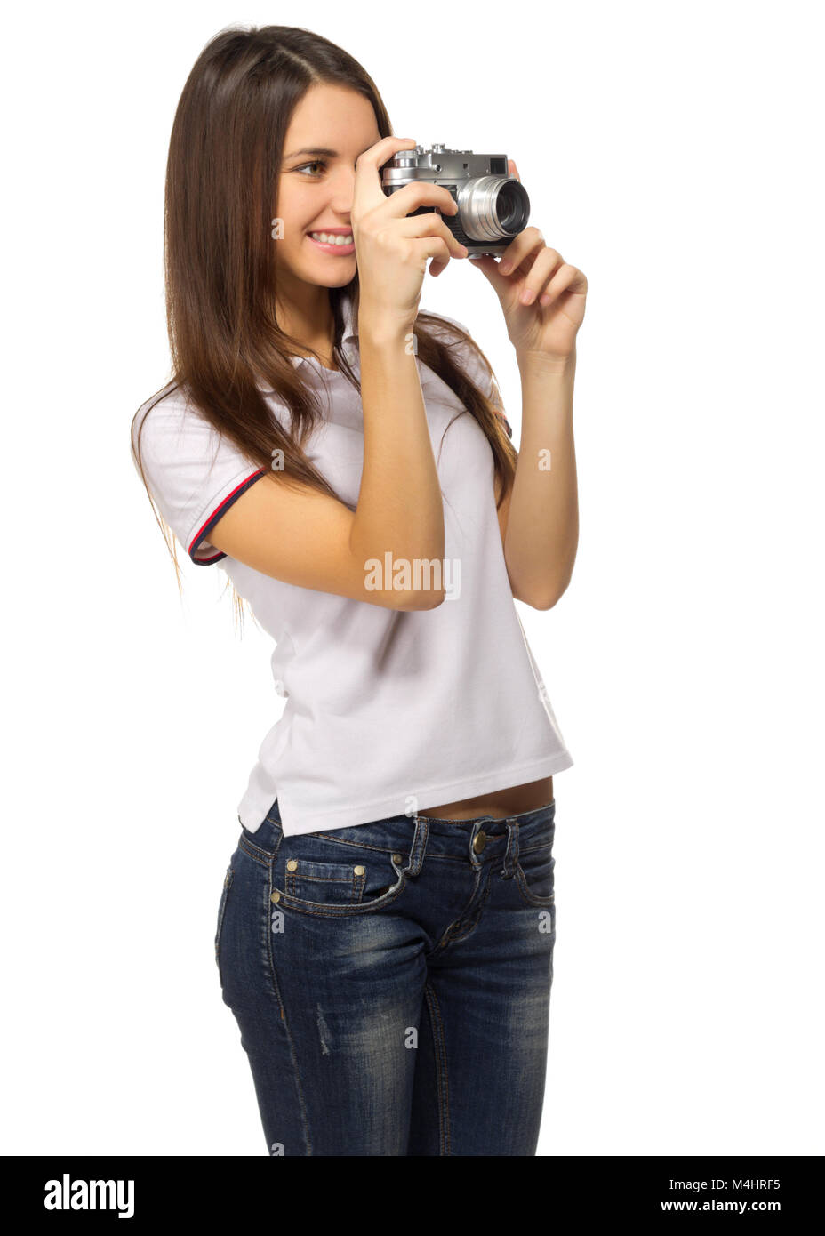 Young travelling girl isolated on white Stock Photo - Alamy Young travelling girl isolated on white Stock Photo - Alamy