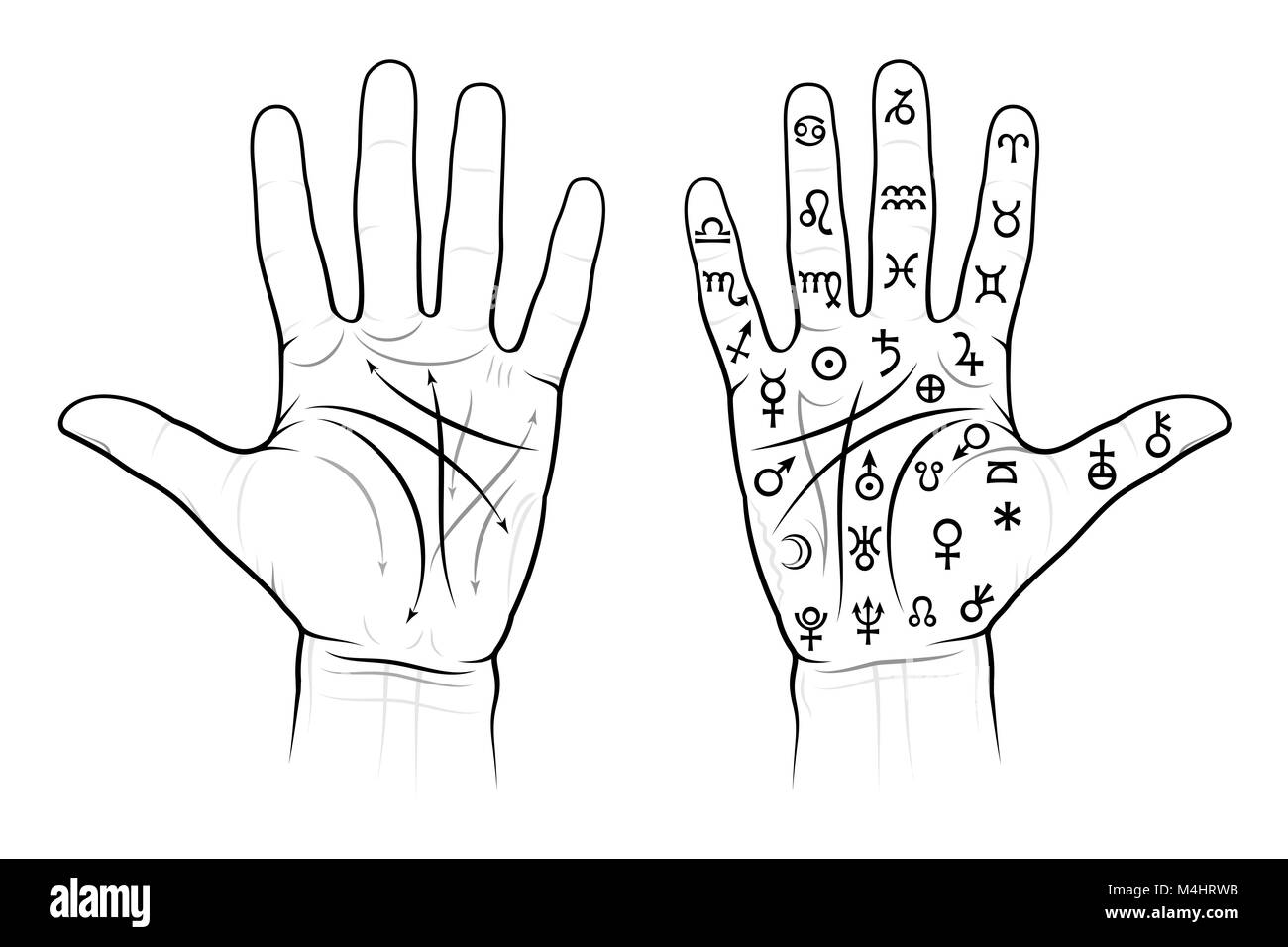 Chiromancy Chart of the Palms (with signs Stock Photo - Alamy