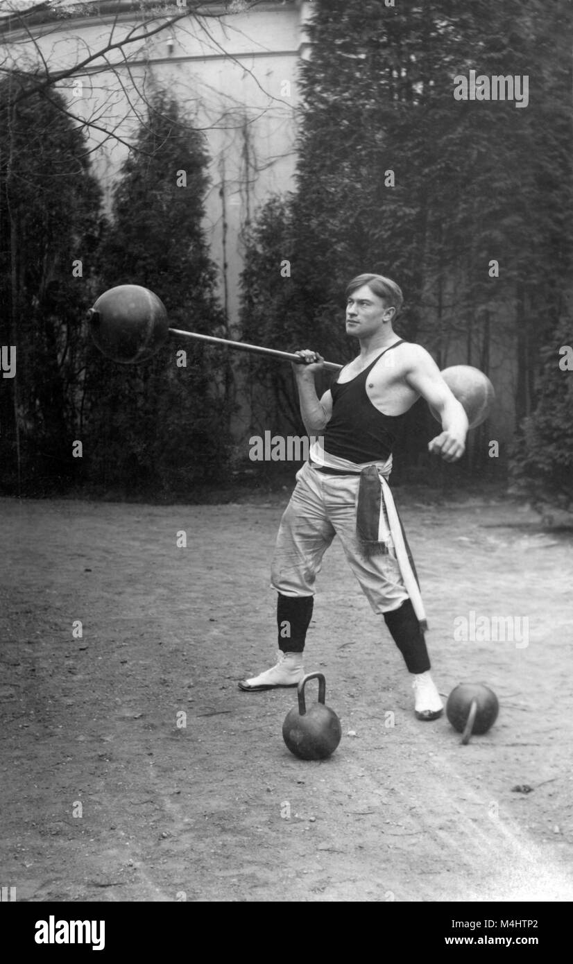 Weightlifter, man training, ca. 1929, 1920s, exact location unknown ...