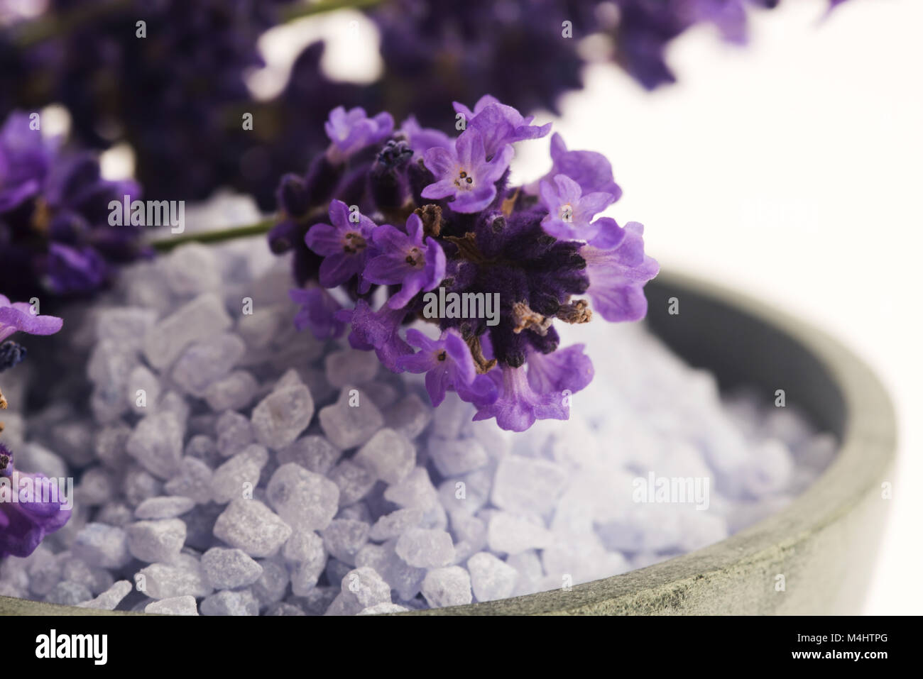 lavender bath salt and some fresh lavender Stock Photo - Alamy