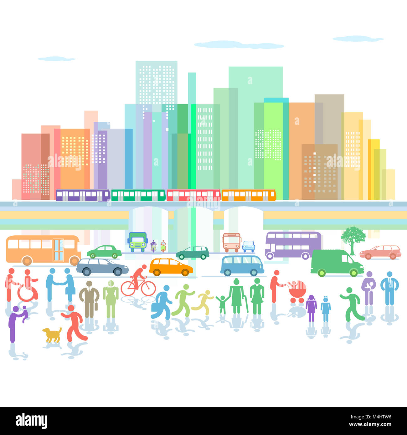 Large city panorama with road traffic and pedestrians Stock Photo - Alamy