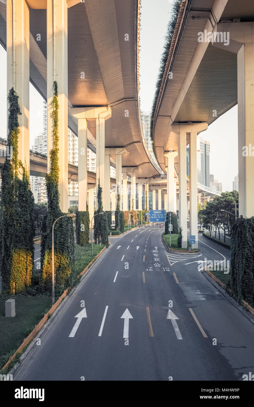 city elevated road closeup in early morning Stock Photo - Alamy