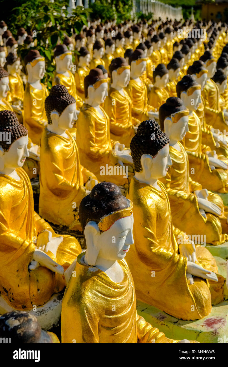 Thousands of small Buddha statues are located below Laykyun Sekkya ...
