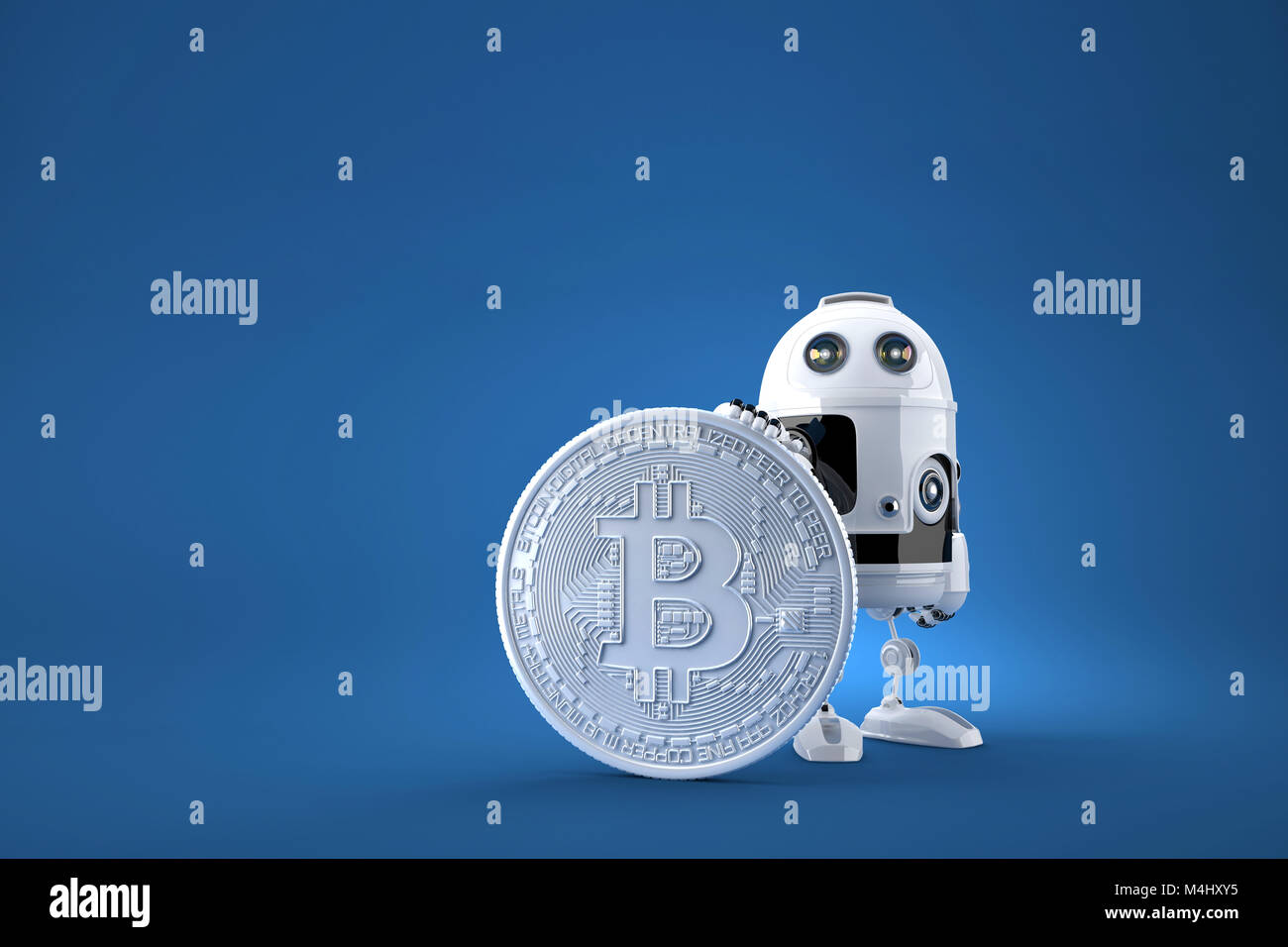 Robot with huge bitcoin coin. Technology concept Stock Photo - Alamy