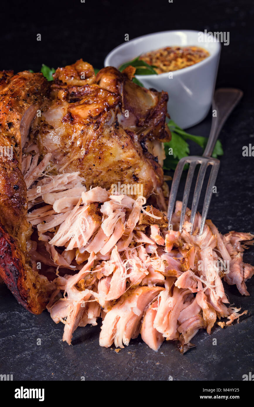 fresh roasted knuckle of pork with mustard Stock Photo - Alamy