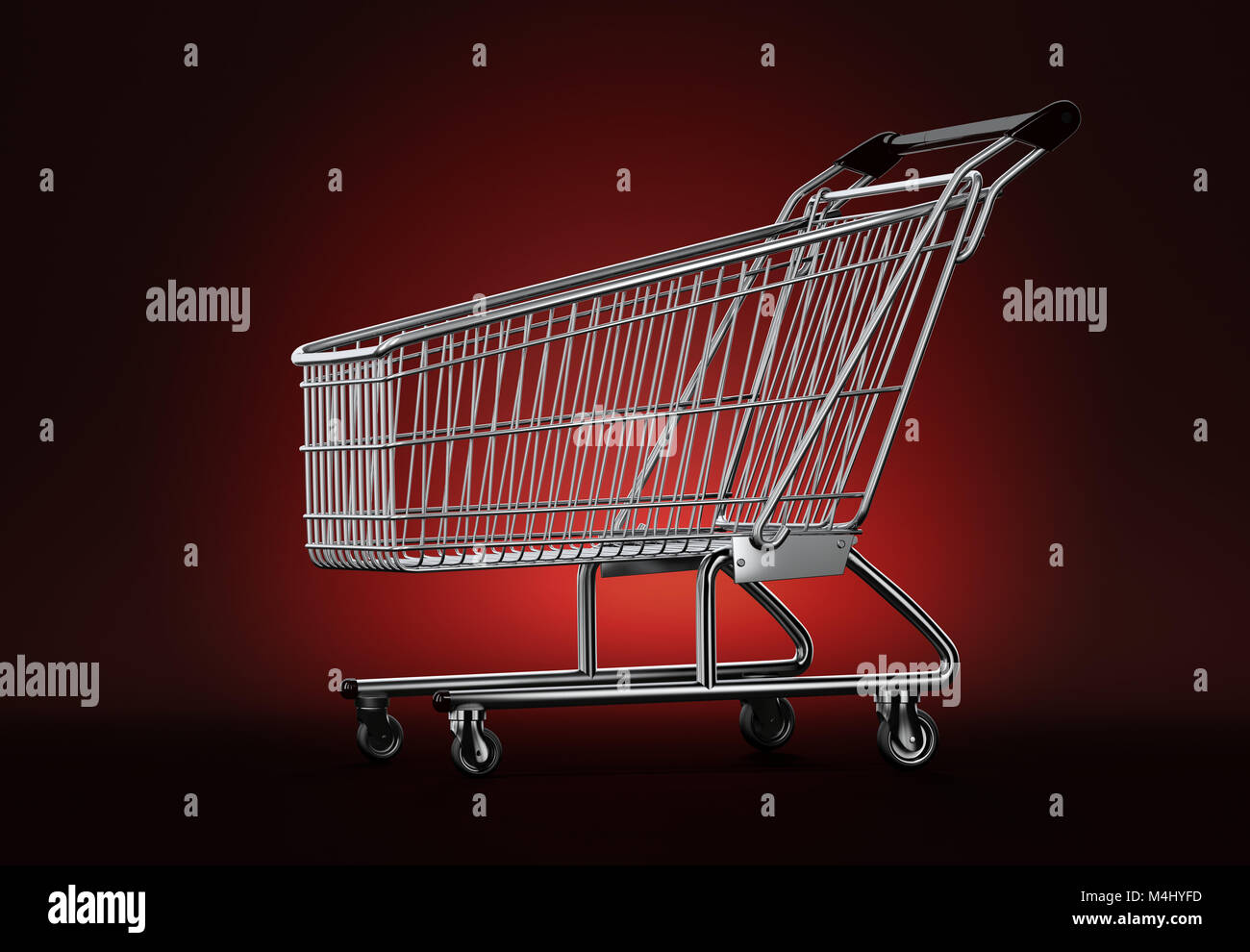 Empty shopping cart on red background. 3D illustration. Contains ...