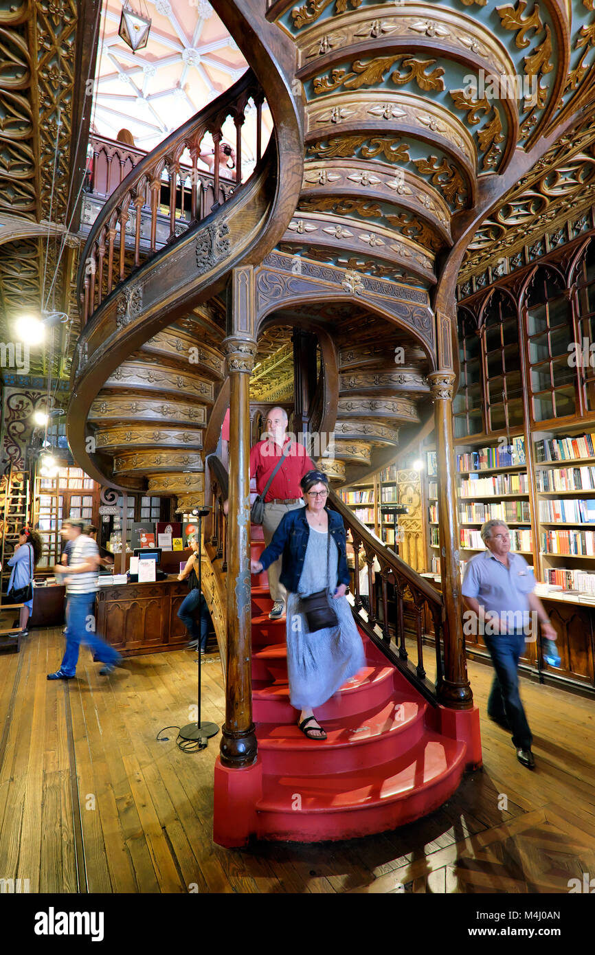 The famous staircase in Livraria Lello & Irmão Bookstore, Porto ...