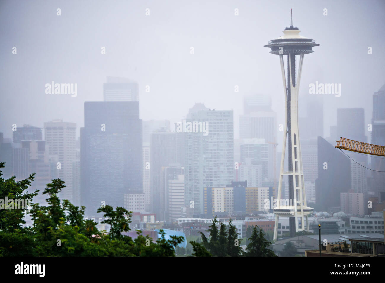 cloudy and foggy day with seattle skyline Stock Photo - Alamy