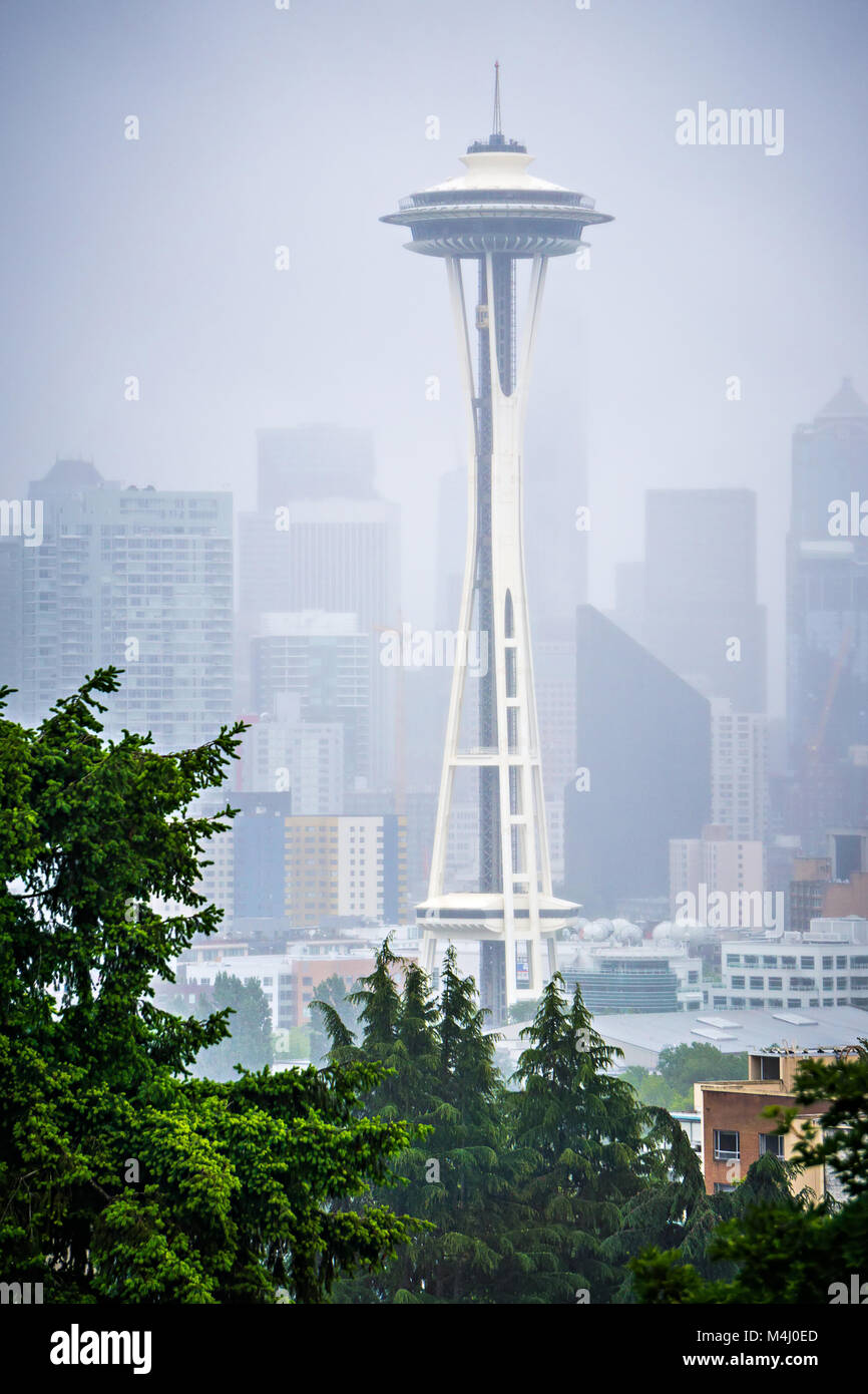 cloudy and foggy day with seattle skyline Stock Photo - Alamy