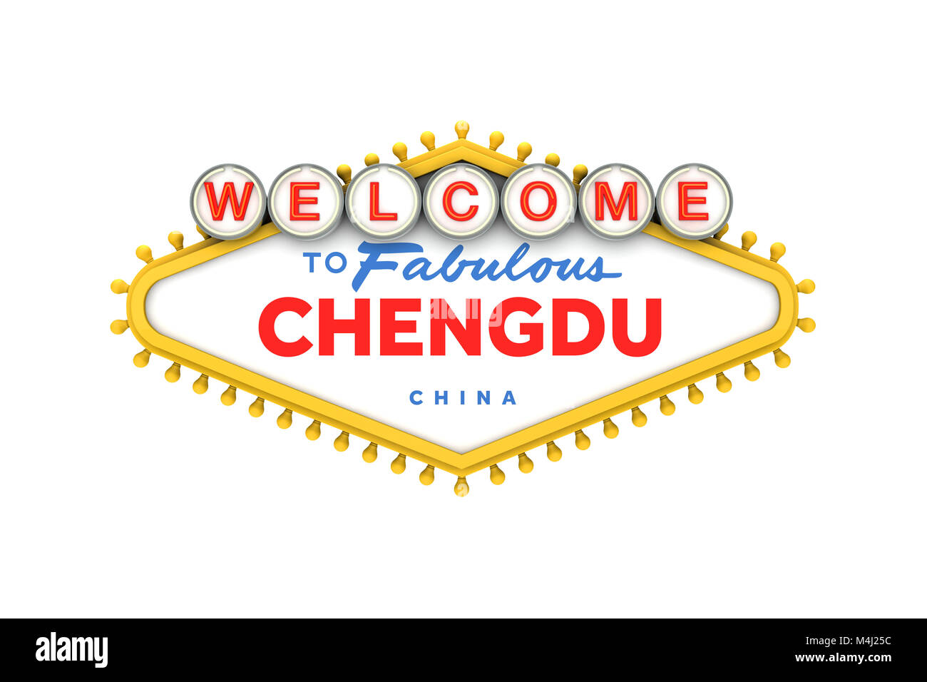 Welcome to Chengdu, China sign in classic las vegas style design . 3D ...
