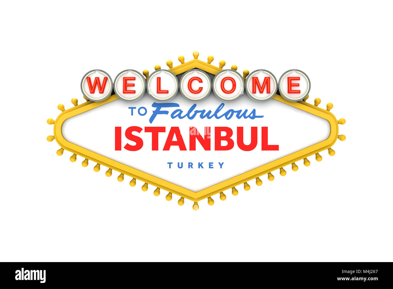 Welcome to Istanbul, Turkey sign in classic las vegas style design . 3D ...