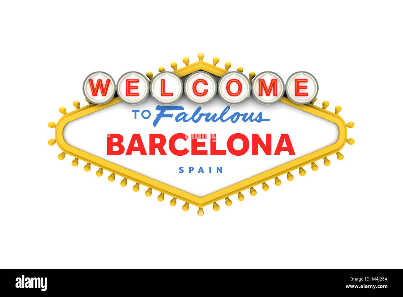 Welcome to Barcelona, Spain sign in classic las vegas style design . 3D ...