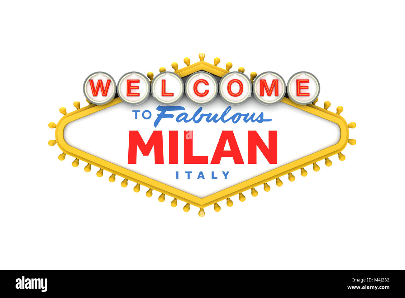 Welcome to Milan, Italy sign in classic las vegas style design . 3D ...