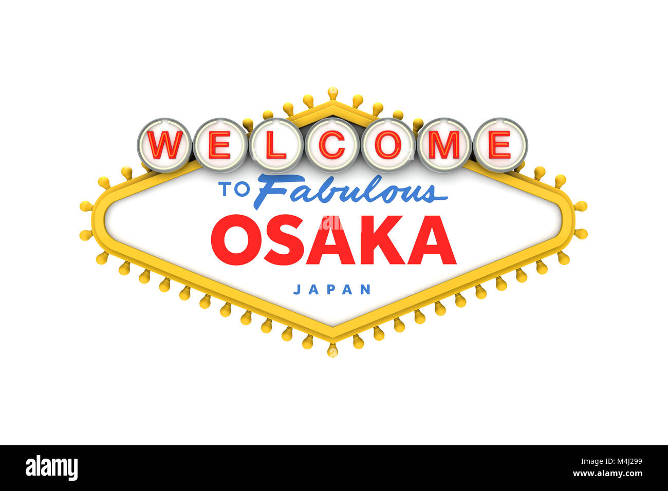 Welcome to Osaka, Japan sign in classic las vegas style design . 3D ...