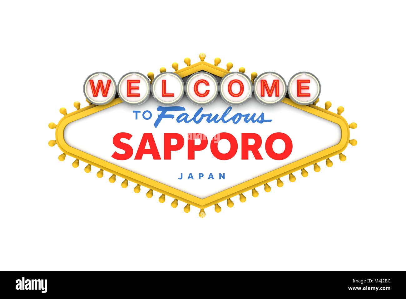 Welcome to Sapporo, Japan sign in classic las vegas style design . 3D ...