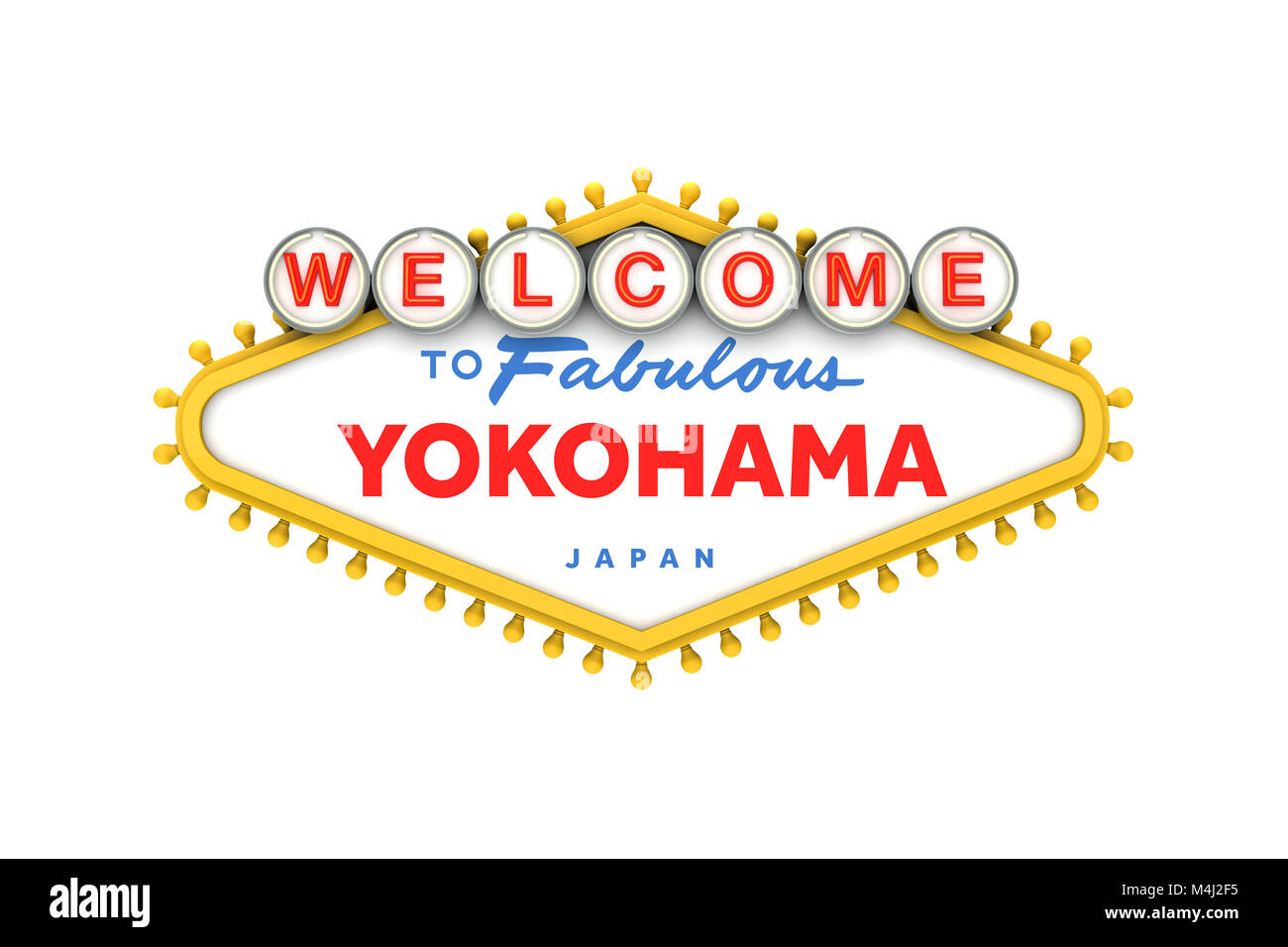 Welcome to Yokohama, Japan sign in classic las vegas style design . 3D ...