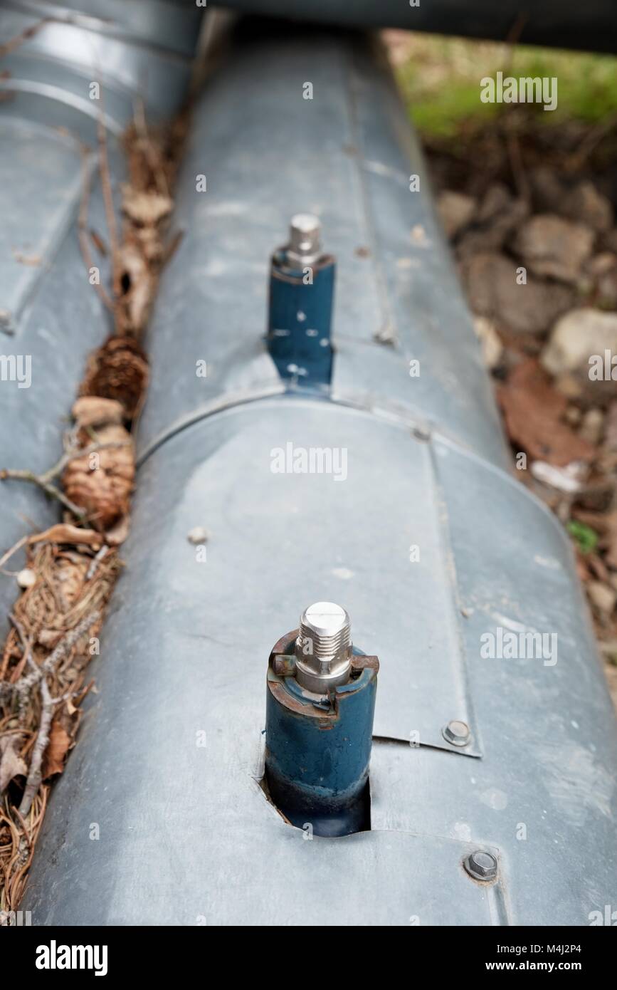 The central hot steam heating system. Steel pipelines covered with heat ...