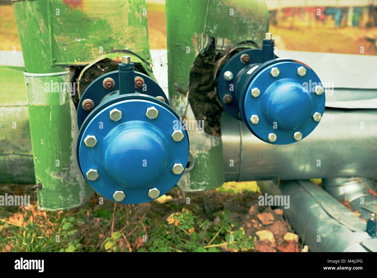 Renewal piping with ball valves and blind member. Pipe fittings joint ...