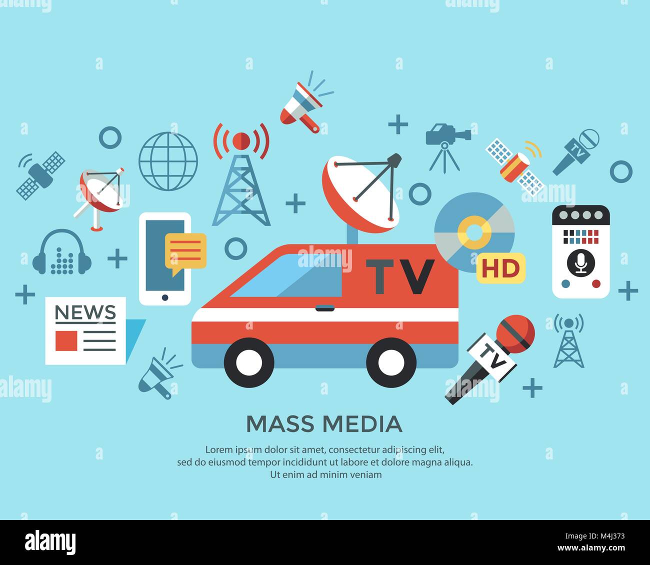 Digital mass media objects color simple flat icon set collection ...