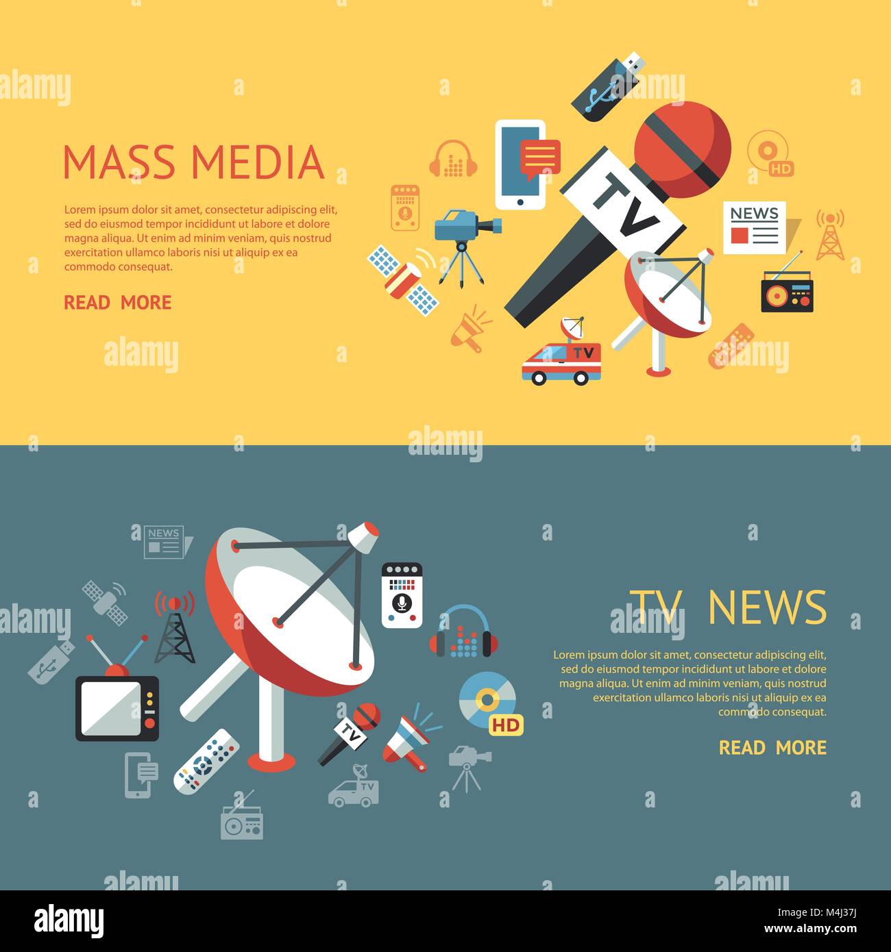 Digital mass media objects color simple flat icon set collection ...