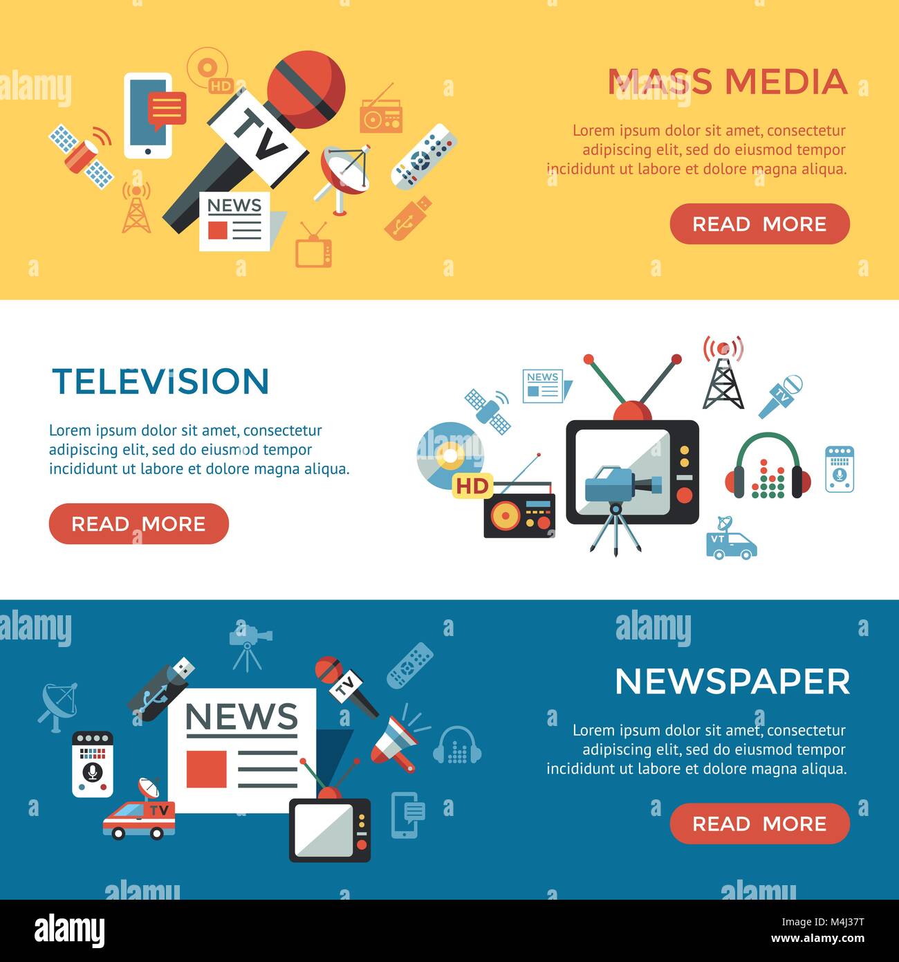 Digital mass media objects color simple flat icon set collection ...