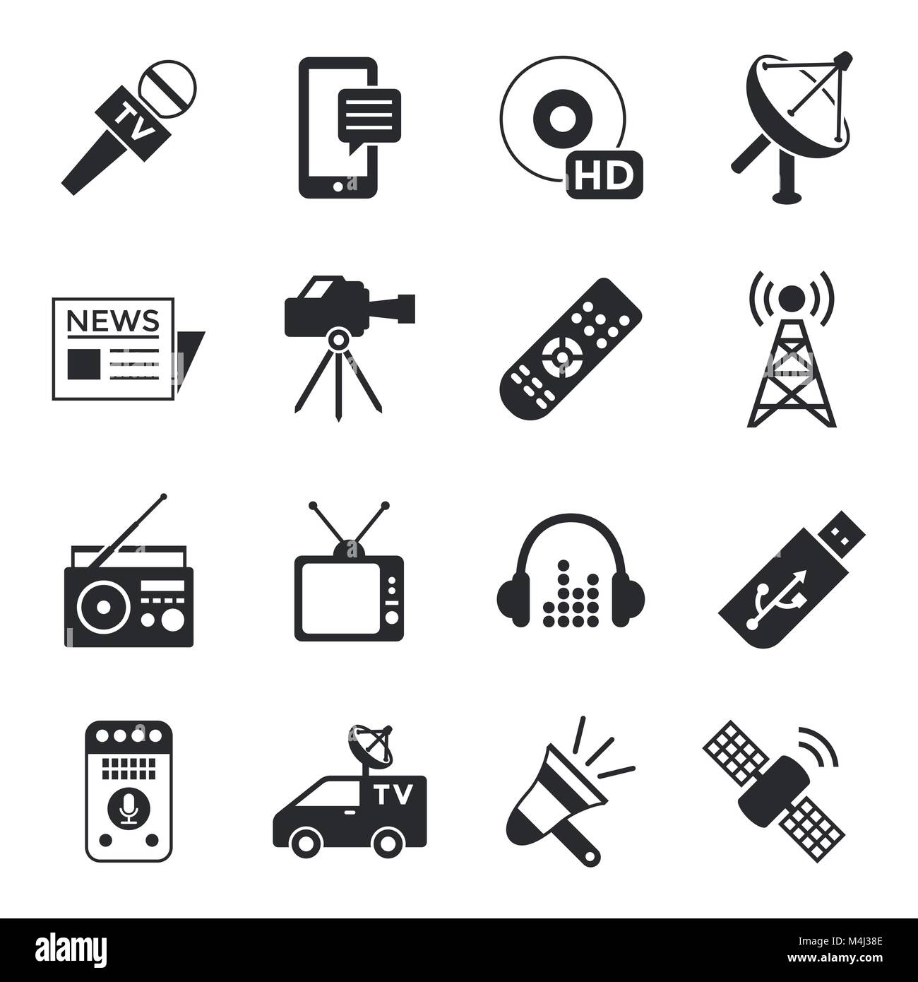 Digital mass media objects color simple flat icon set collection ...