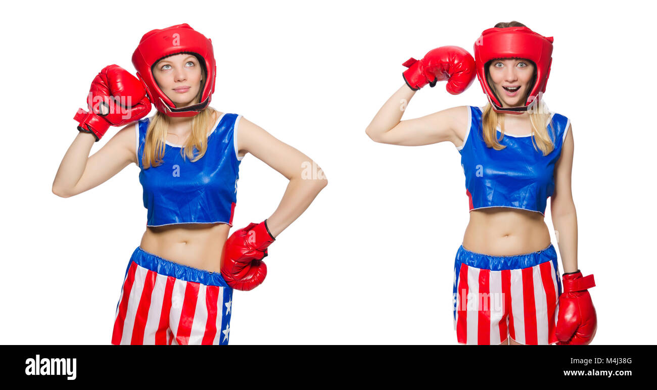 Female boxer isolated on the white background Stock Photo - Alamy