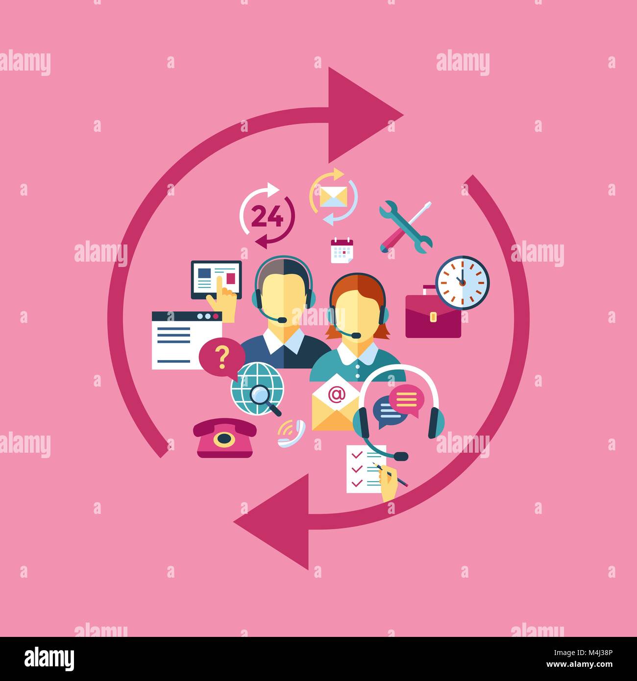 Digital call center and customer support objects color simple flat icon ...