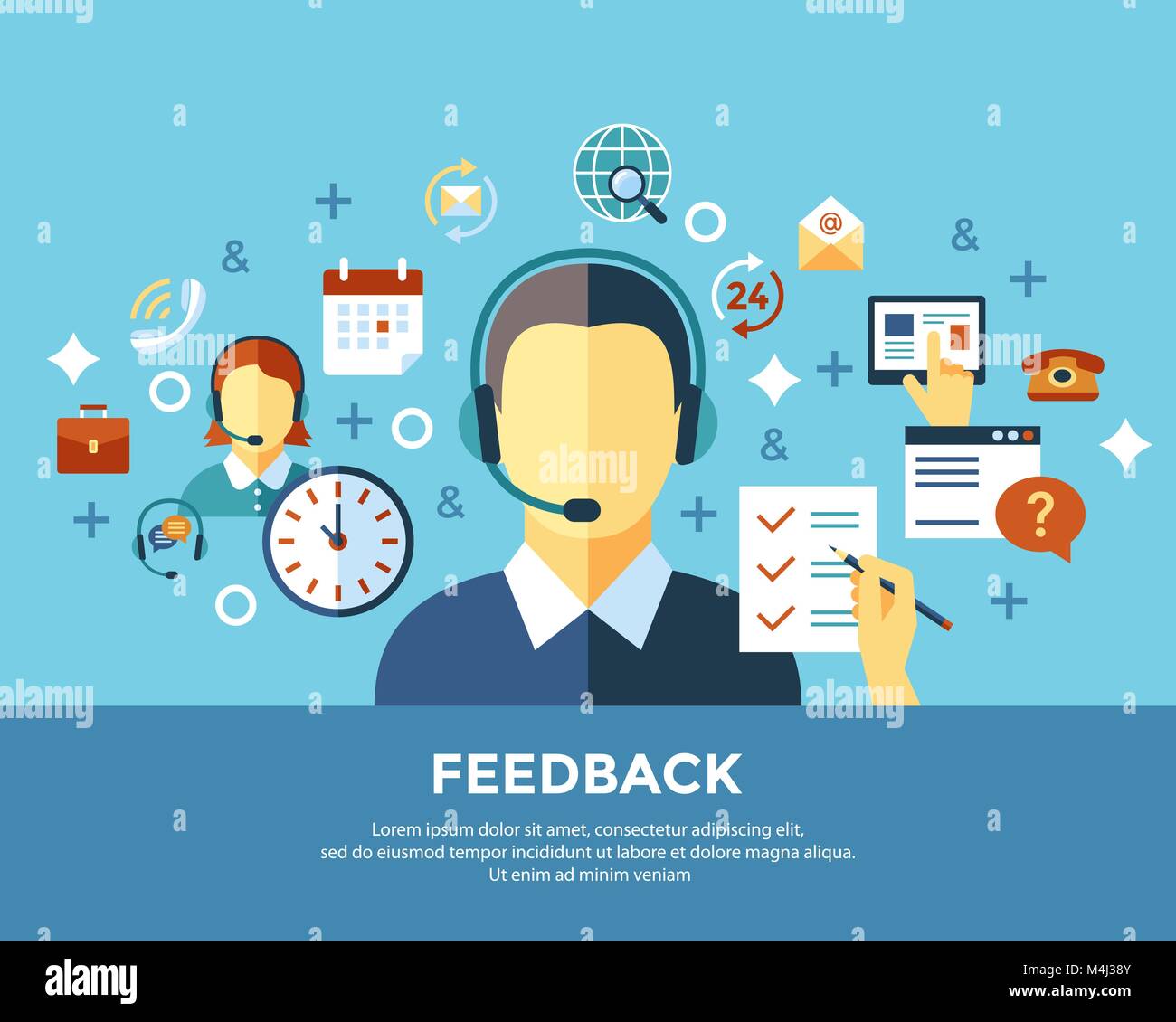 Digital call center and customer support objects color simple flat icon ...