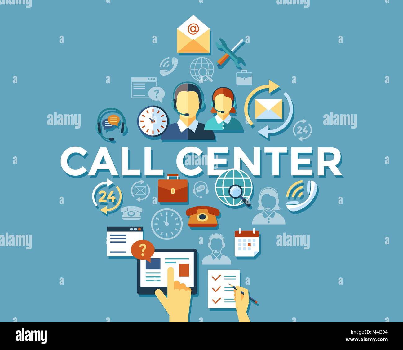 Digital call center and customer support objects color simple flat icon ...